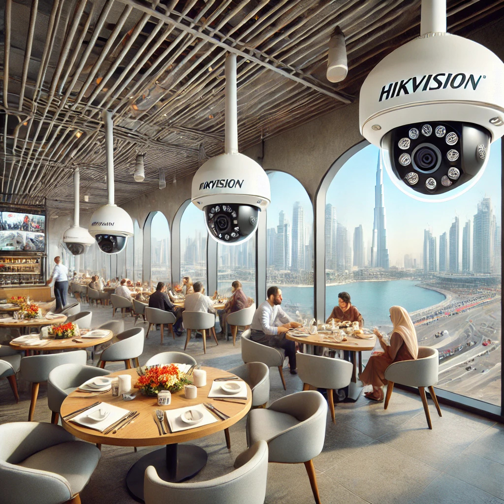 Iinstalling Hikvision CCTV cameras in a restaurant in Dubai